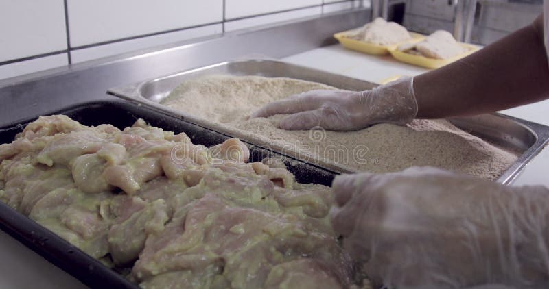 Producing Breaded Chicken Inside the Butcher Shop Stock Footage - Video ...