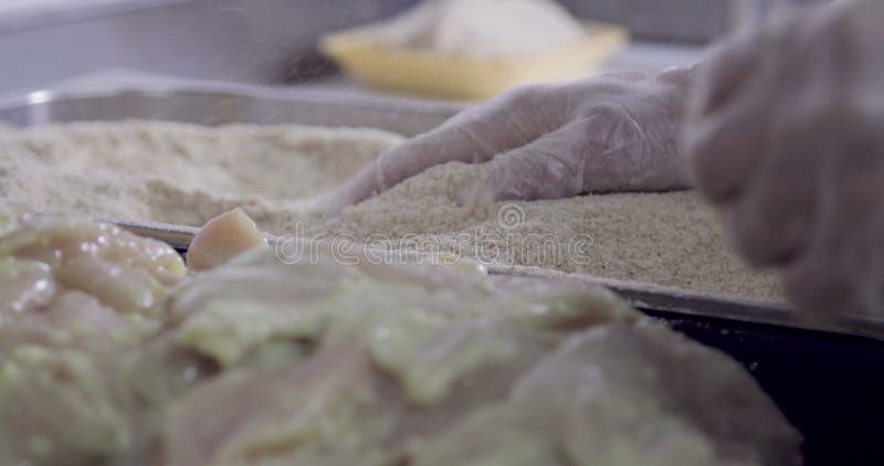 Producing Breaded Chicken Inside the Butcher Shop Stock Footage - Video ...