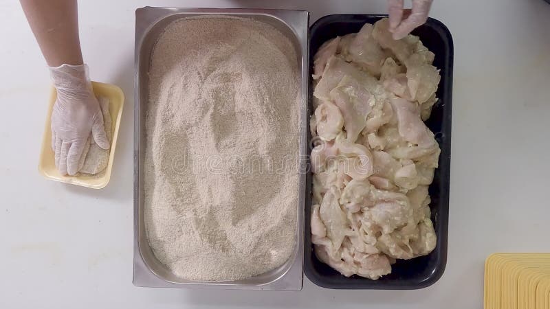 Producing Breaded Chicken Inside the Butcher Shop Stock Footage - Video ...