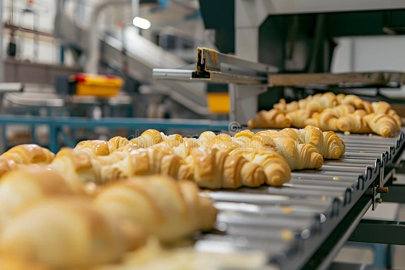 Producing Croissants, on a Factory Line Conveyor Stock Illustration ...