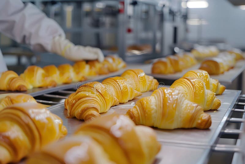 Producing Croissants, on a Factory Line Conveyor Stock Illustration ...
