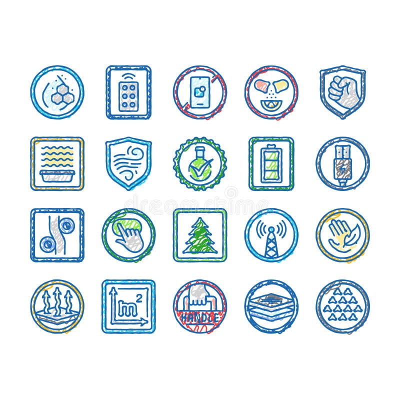 Product Caution Label Warning Icons Hand Drawn Stock Illustration ...