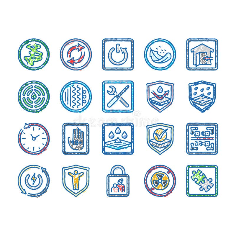 Product Caution Label Warning Icons Hand Drawn Stock Illustration ...