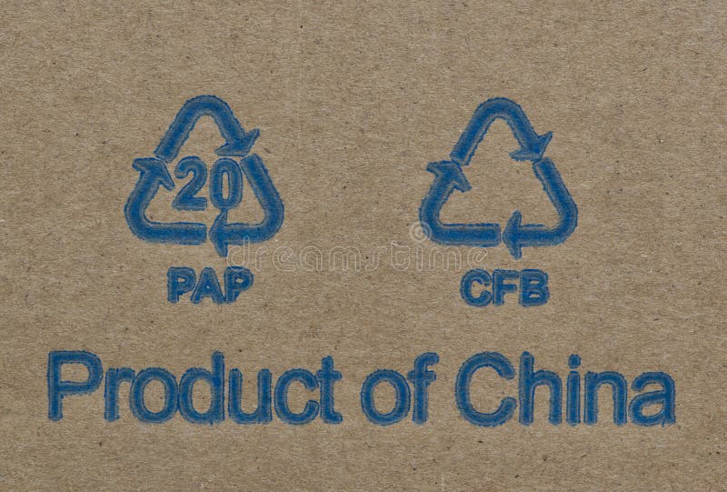 Product of China Label with PAP 20 CFB Recycling Codes. Stock Photo ...