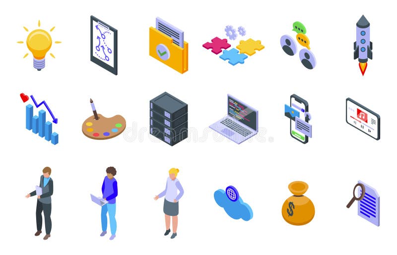 Product Development Icons Set Isometric Vector. Benefit Plan Stock ...