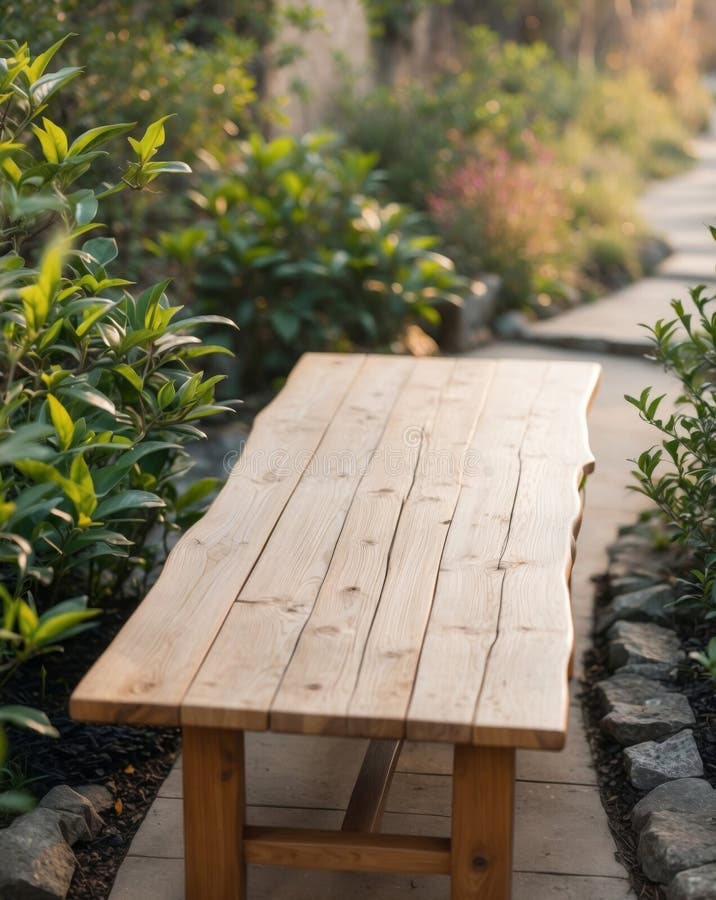 Product Display Empty Wooden Table in Tea Garden. Stock Illustration ...