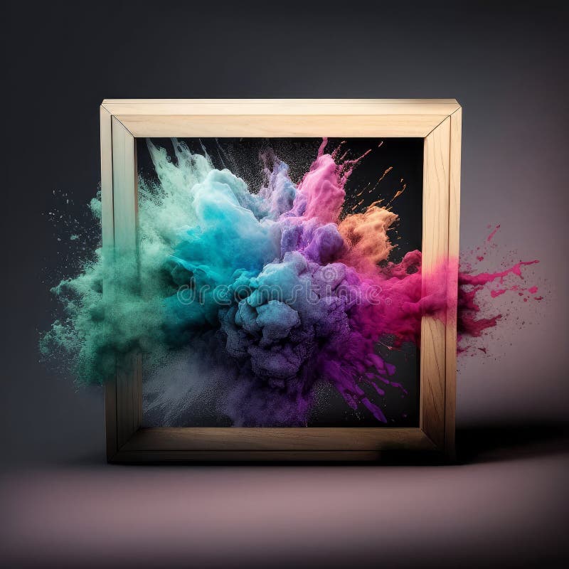 Product Display Frame with Colorful Powder Paint Explosion. Generative ...