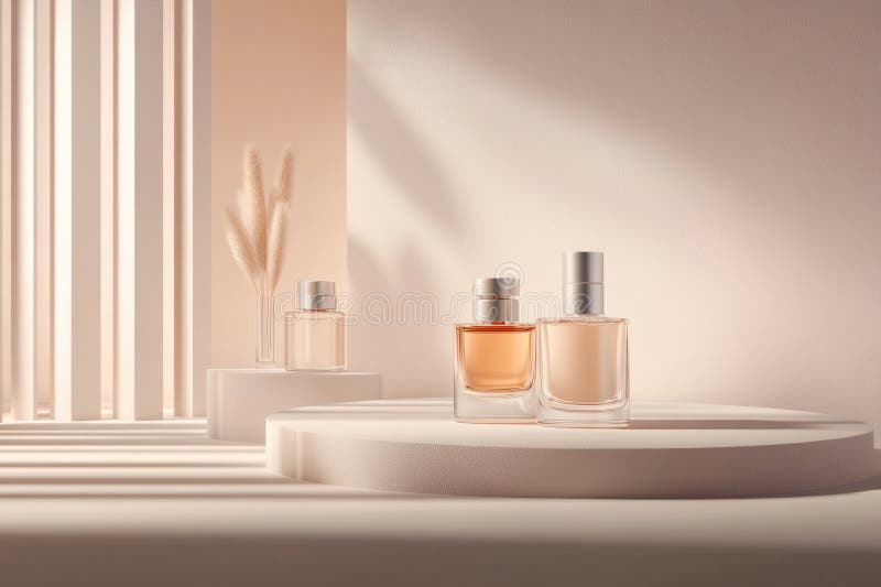 Product Display of Modern Perfume Bottles, Arranged in a Minimalist ...