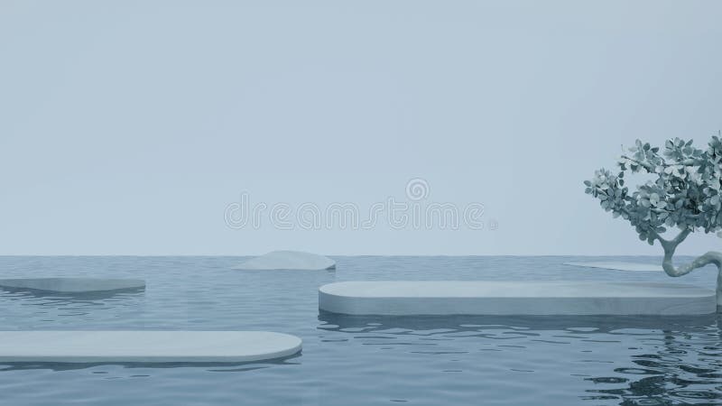 Product Display Platform Floating on Water Surface 3D Render ...