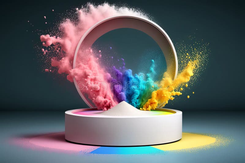 Product Display Podium with Colorful Powder Paint Explosion. Generative ...