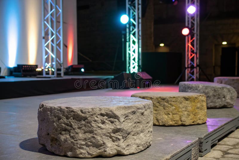 Textured Stones Podium Background with Colored Light Stock Illustration ...