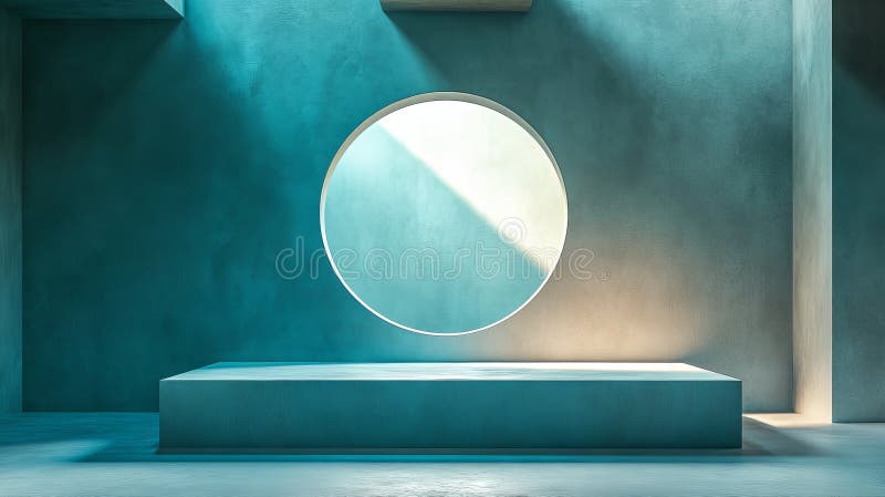 A Product Display is Set Up on the Teal Studio Podium, Which is Bathed ...