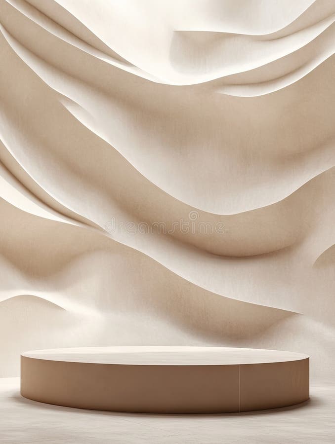 The Product Display is Situated on a Beige Podium with a Wave Backdrop ...
