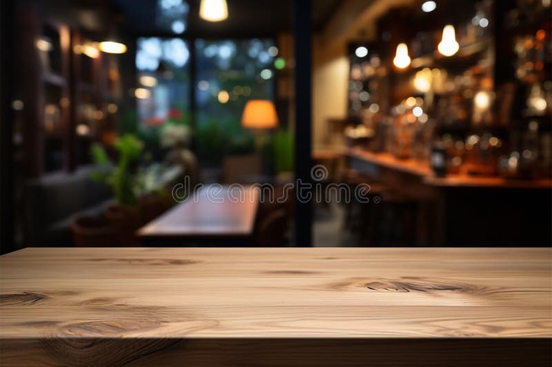 Product Display Space Empty Wooden Table in a Cozy Coffee Shop Stock ...