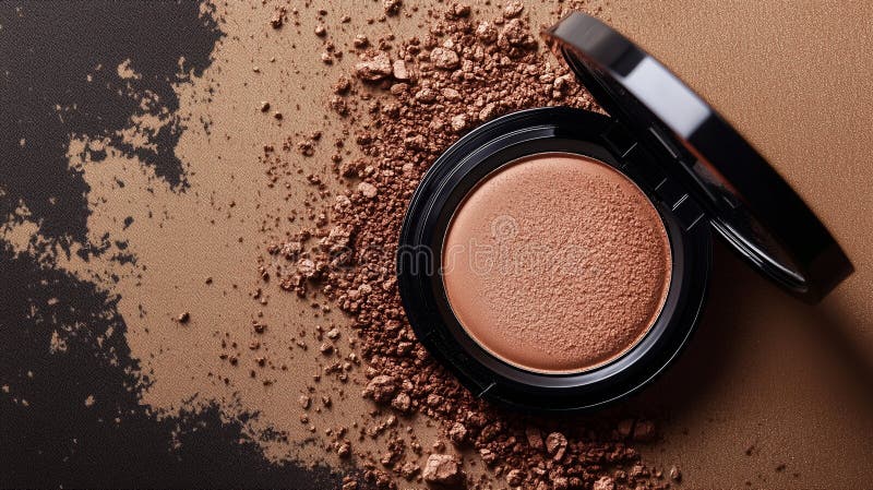 A Close-up of a Round Compact Makeup Product with Loose Powder beside ...