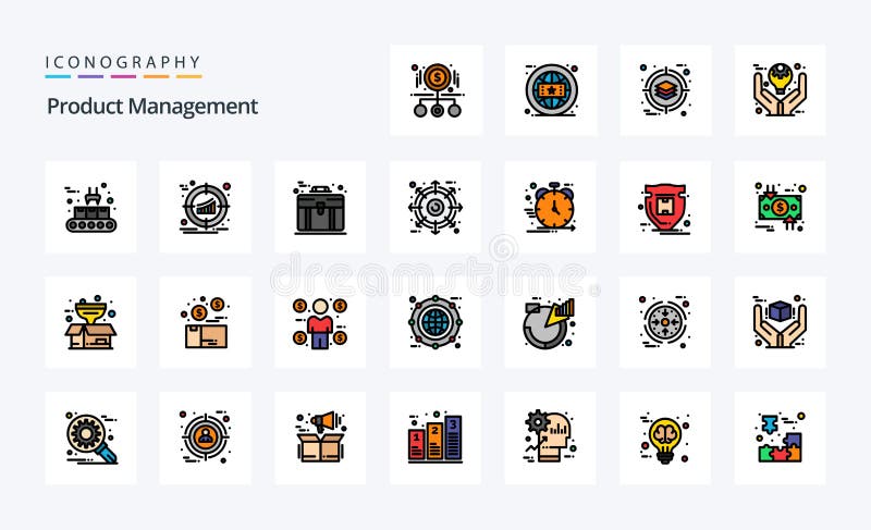 25 Product Management Line Filled Style Icon Pack Stock Vector ...