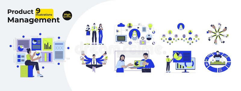 Product Management Workflow Cartoon Flat Illustrations Mega Bundle ...