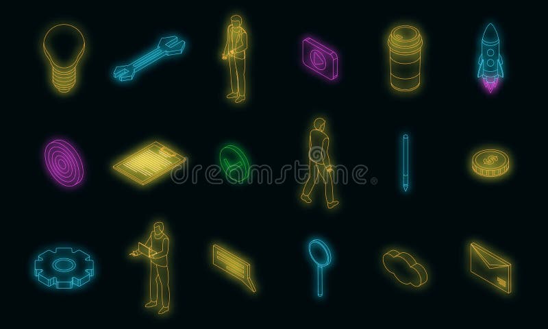 Product Manager Icons Set Vector Neon Stock Vector - Illustration of ...