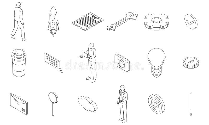 Product Manager Icons Set Vector Outline Stock Vector - Illustration of ...