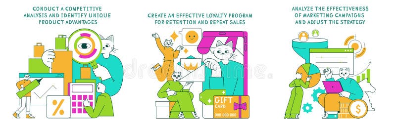 Product Marketing Cat. Flat Vector Stock Vector - Illustration of ...