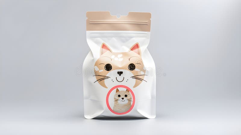 A Product Packaging with Cat Face and Mockup Logo on it for Snack or ...