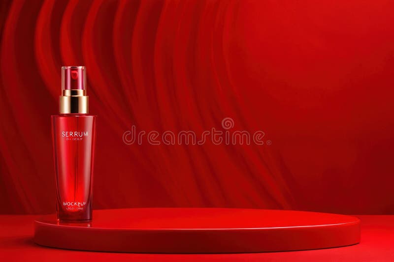 Serum or Cosmetics with a Simple, Elegant Design in Red, with Red Waves ...