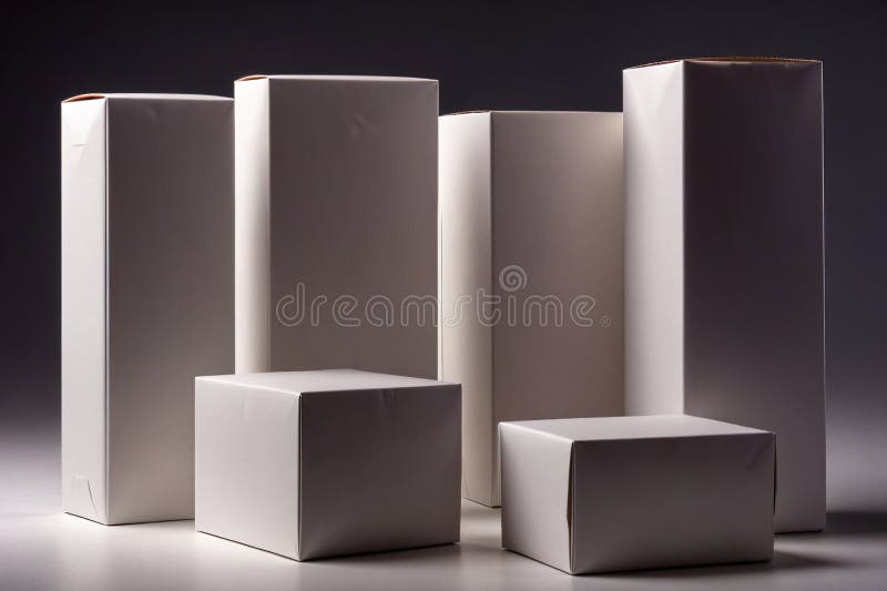 Product Packaging Mockup Photo of Set of White Box Tall Shape Stock ...