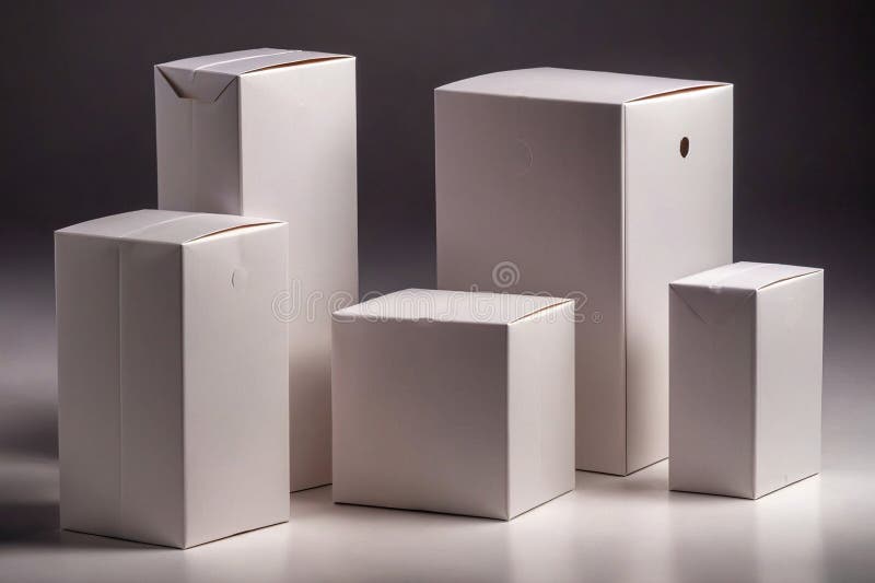 Product Packaging Mockup Photo of Set of White Box Tall Shape Stock ...