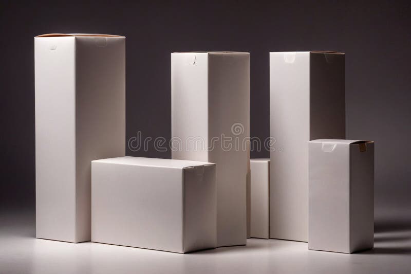 Product Packaging Mockup Photo of Set of White Box Tall Shape Stock ...