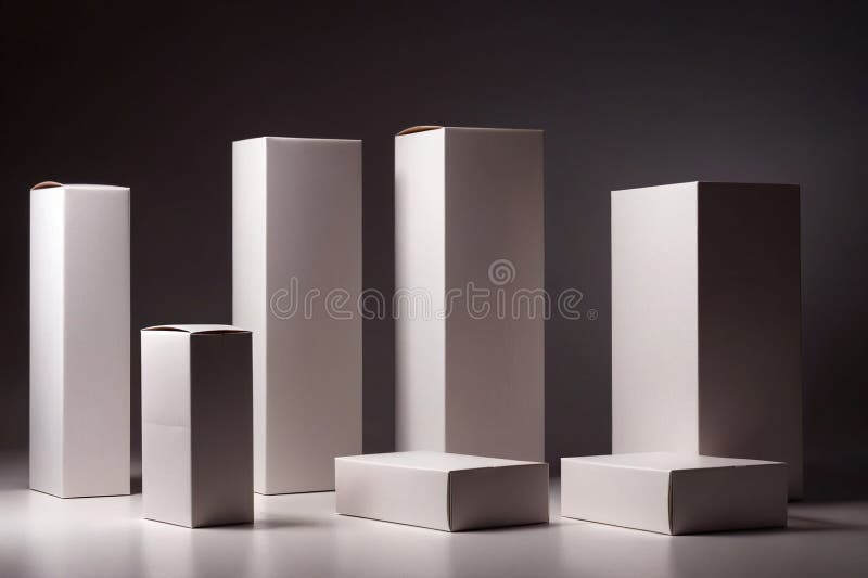 Product Packaging Mockup Photo of Set of White Box Tall Shape Stock ...