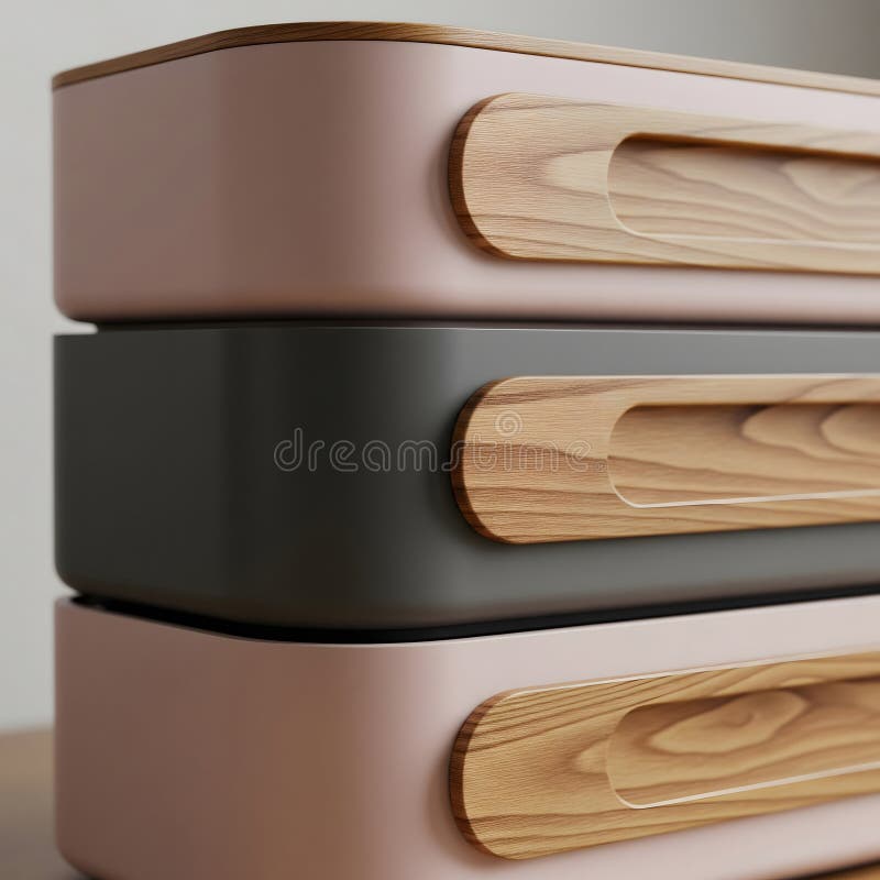 A Product Photograph Shows a Stack of Three Rectangular Boxes with Wooden Handles. Generative AI ...