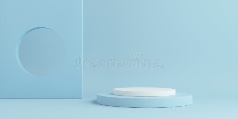 Product Podium - Blue & White Podiums, Blue Background. 3D Illustration ...