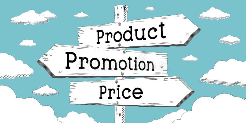Product, Promotion, Price - Outline Signpost with Three Arrows Stock ... Product, Promotion, Price - Outline Signpost with Three Arrows Stock ...