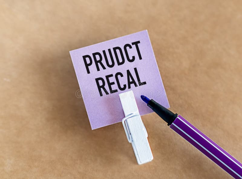 Product Recal Text on a Lilac Card with a Marker on a Beige Background ...