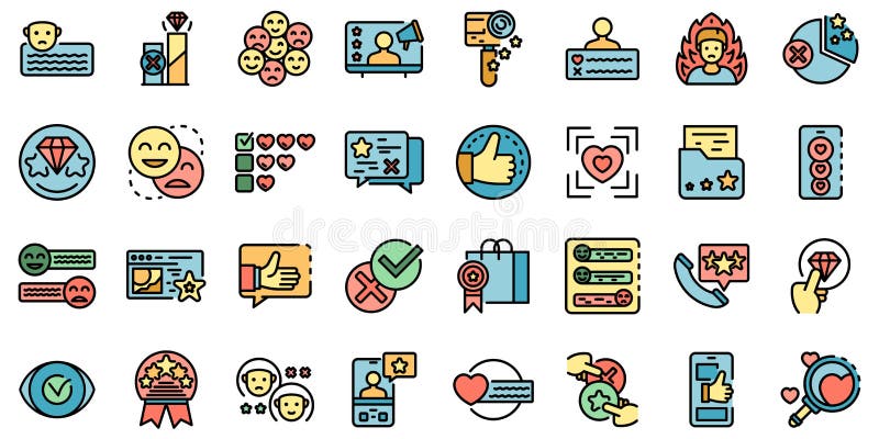Product Review Icons Set Vector Flat Stock Vector - Illustration of ...