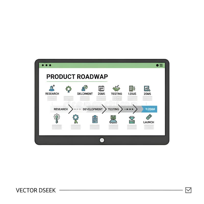 Product Roadmap Concept with Icons of Progress Marker, Timeline ...