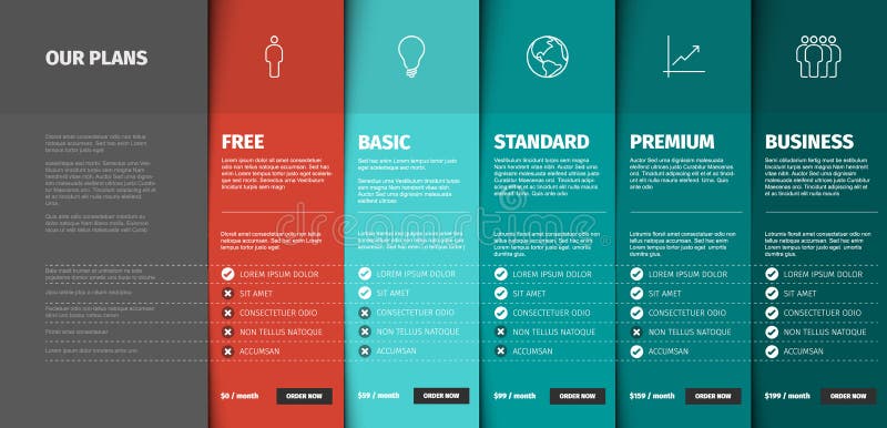 Price Comparison Table. Vector Illustration. Chart Plan Template Stock ...