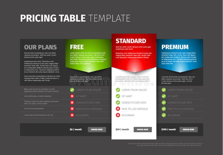 Product / Service Pricing Comparison Table Stock Vector - Illustration ...