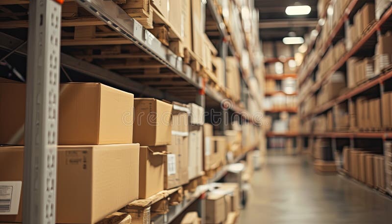 Product Shelf at Warehouse Store. Boxes are Lying in a Pile Stock ...