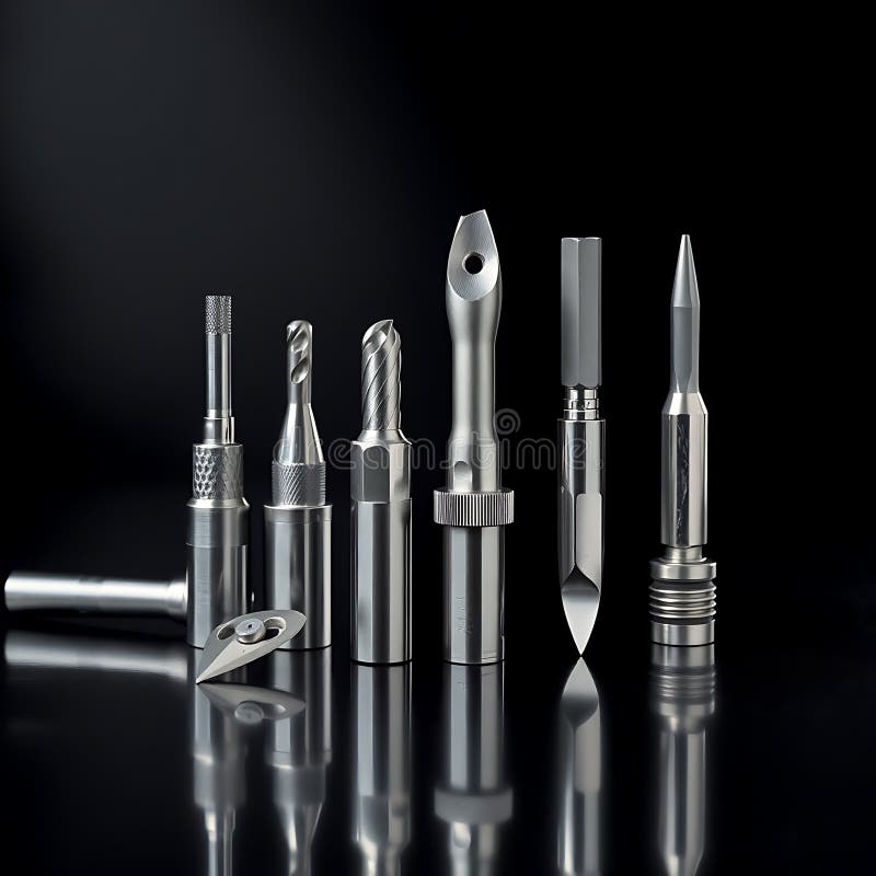 A Product Shot of Custom Engineered Cutting Tools on a Glossy Black ...