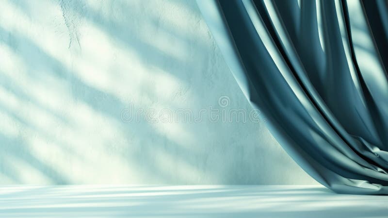 Product Showcase Background, Blue Wall with Curtains, Light and Shadows ...