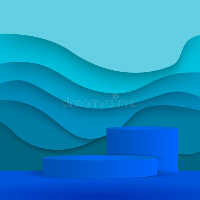 Product Stand Blue Display with Abstract Wave Design Background Stock ...