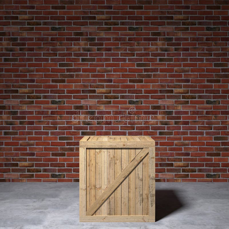 Product Stand, Wooden Box Stage on a Brick Background. 3d Render Stock ...