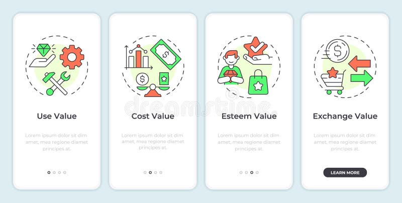 Product Value Types Onboarding Mobile App Screen Stock Vector ...