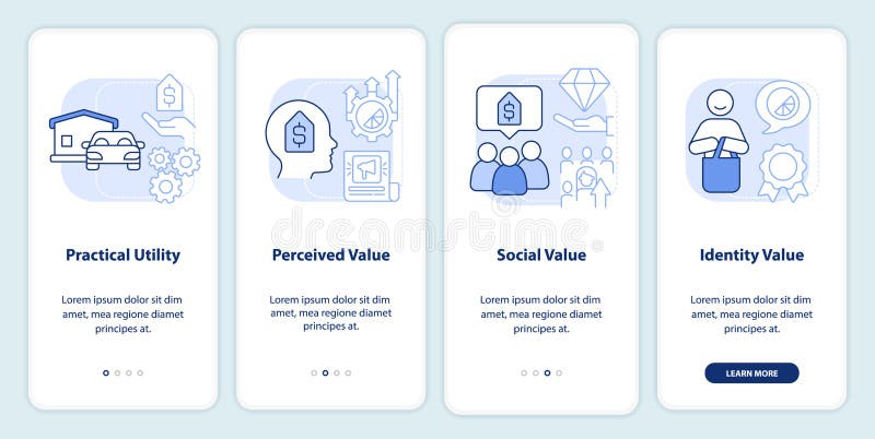 Product Values Light Blue Onboarding Mobile App Screen Stock Vector ...