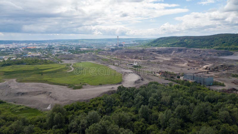 The Production Area among the Green Forest from a Bird`s-eye View Stock ...