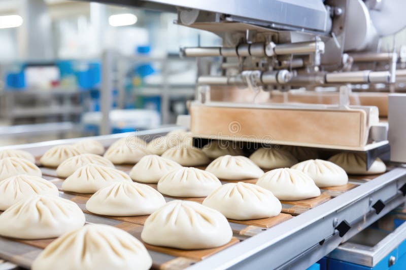 Production of Asian Dumplings on a Conveyor Stock Illustration ...