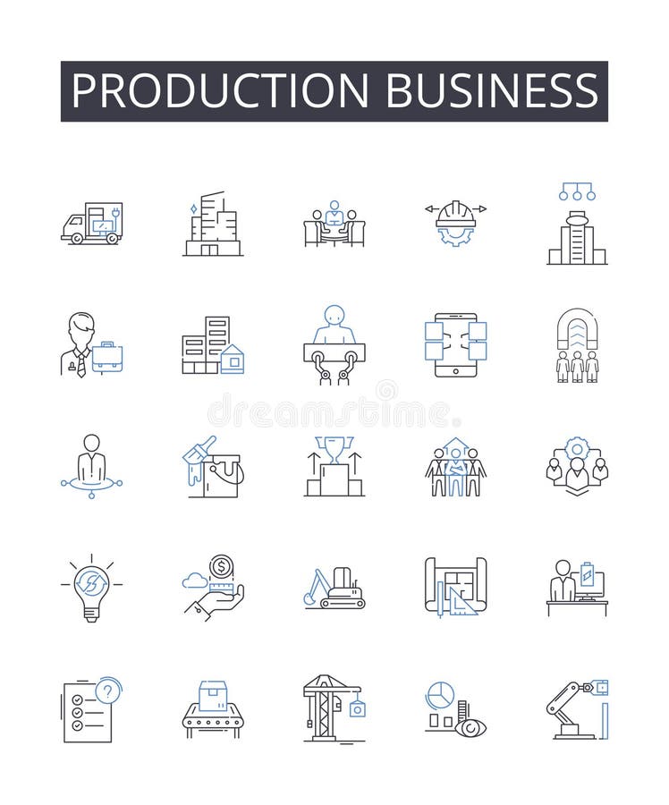 Production Business Line Icons Collection. Virtual, Telecommuting ...