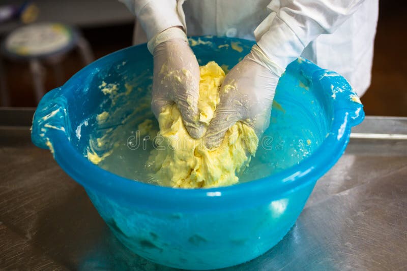 Production of Butter, Working Hand Washed Butter Stock Image - Image of ...