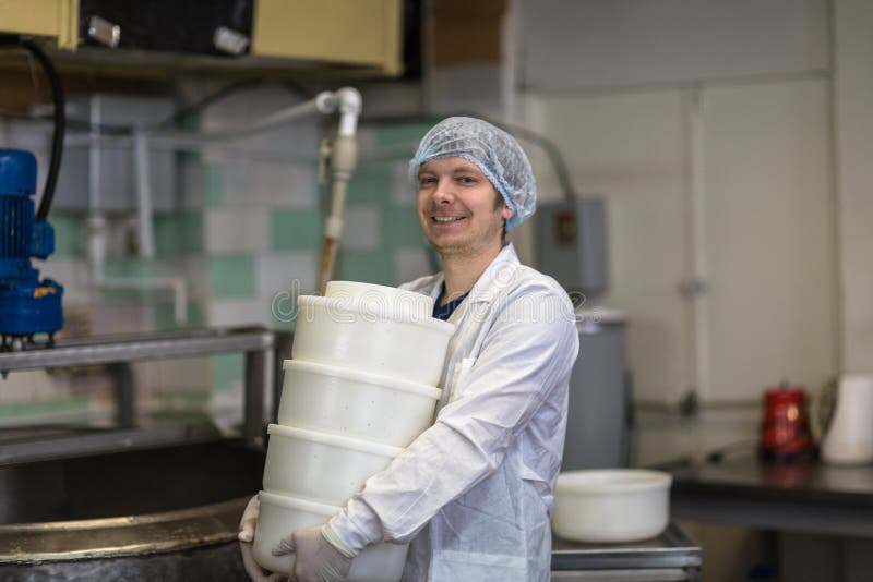 Production of Cheese in Dairy, Worker with Forms Stock Image - Image of ...